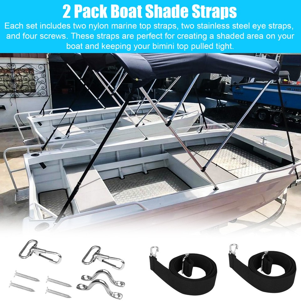 2x Adjustable Bimini Top Tie Down Webbing Straps with Loop Snap Hooks ...