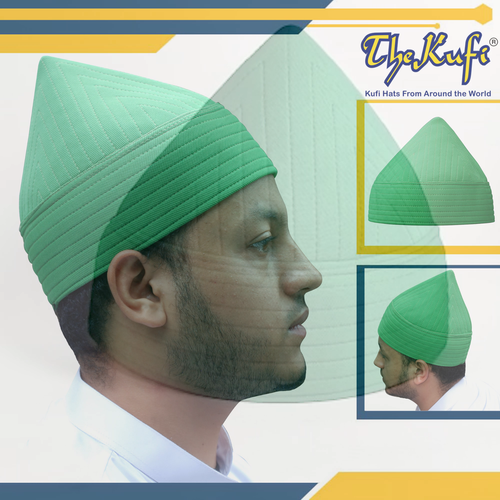 Green Semi-rigid Kufi Hat Soft Handcrafted Tall Naqshbandi Muslim ...