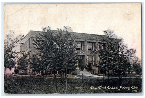 c1910 New High School Campus Building Trees Entrance Perry Oklahoma OK ...