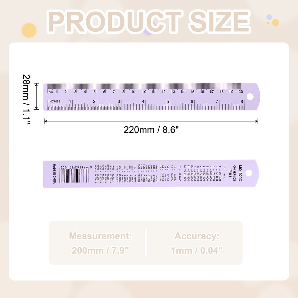 20cm/8 inch Metal Ruler, Aluminum Inches Metric Measuring, Purple | eBay