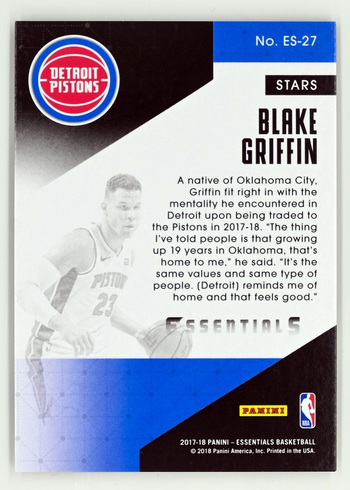 2017-18 Panini Essentials #ES-27 Blake Griffin Essential Stars Detroit ...