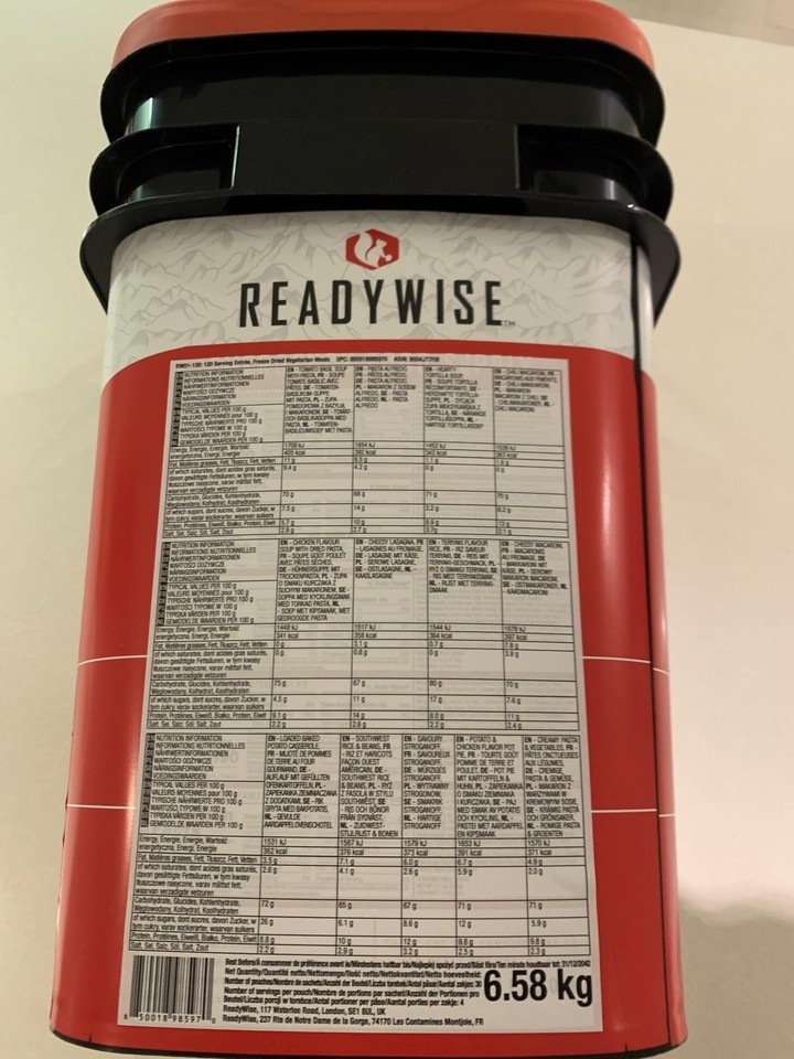 READYWISE - Emergency Food Supply Bucket, 120 Servings, MRE Meal Food ...