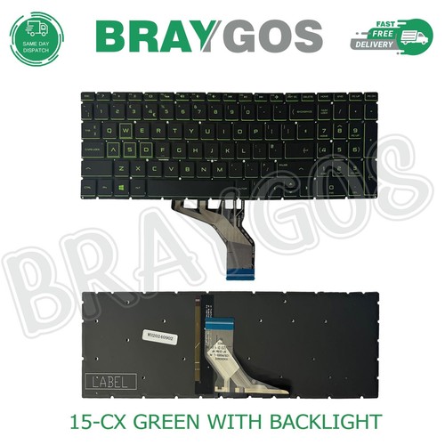 For HP Pavilion Gaming 15-CX UK Laptop Keyboard Black & Green ...