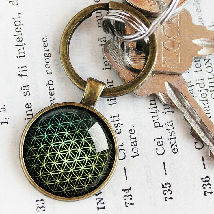 New Green Flower Of Life Key Ring Art Glass Keychain Mandala Key Chain ...