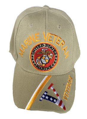 Marine, Veteran, red, white & blue "V"eteran on bill, beige hat | eBay