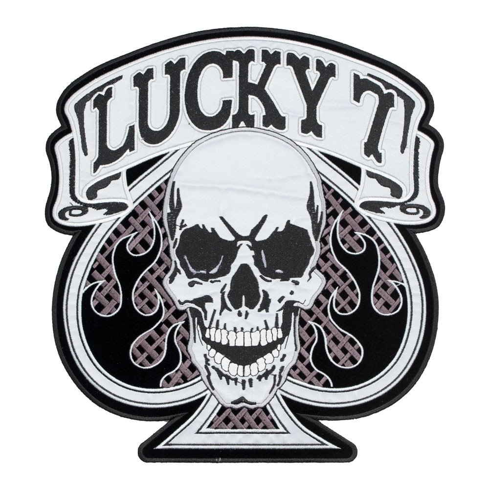 Reflective Lucky 7 Skull & Spade Patch, Reflective Biker Patches | eBay