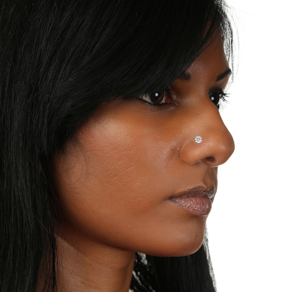 14K White Gold L-Shaped 1.5MM, 2MM & 3MM Nose Ring Set With Cubic ...