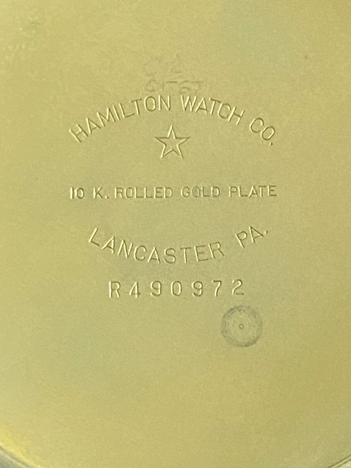 VINTAGE 10KY ROLLED GOLD PLATE CASE BACK FOR 16 SIZE HAMILTON 992B ...