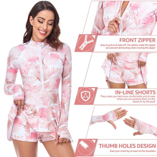 UNIQUEBELLA Women Rash Guard Bathing Suit Long Sleeve Swimsuit Surfing ...