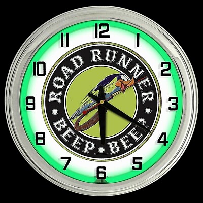 16" Plymouth Road Runner BEEP BEEP Green Neon Clock Chrome Finish | eBay