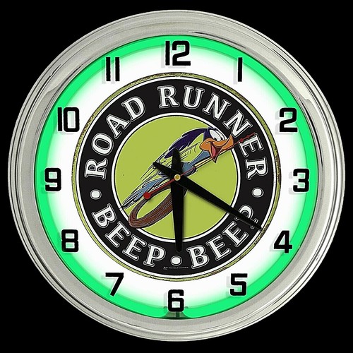 16" Plymouth Road Runner BEEP BEEP Green Neon Clock Chrome Finish | eBay