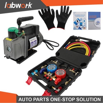 Labwork Air Vacuum Pump MANIFOLD GAUGE Set 1/3HP 4CFM HVAC AC ...
