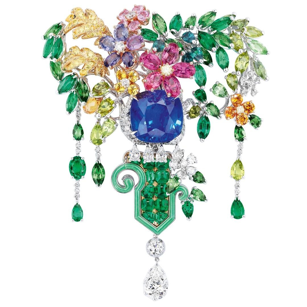 Retro Multi Gemstone Floral Design Brooch Emerald Sapphire & CZ ...