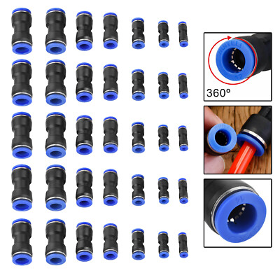 35Pcs Straight Pneumatic Connectors Quick Release Air Line Fitting Push ...