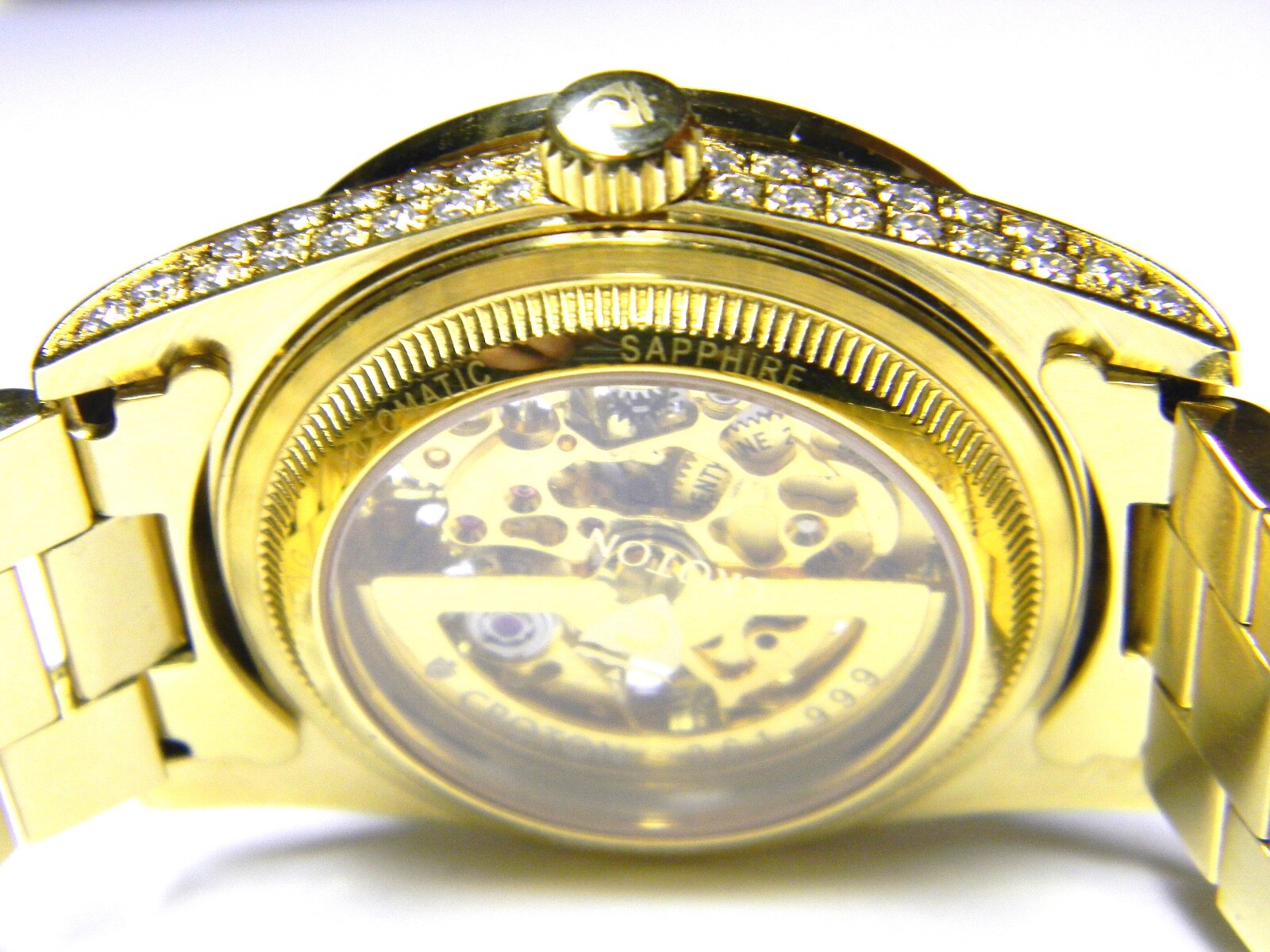 NWT Men Croton Automatic Self Wind Skeleton Crystals Bling Gold Plated ...