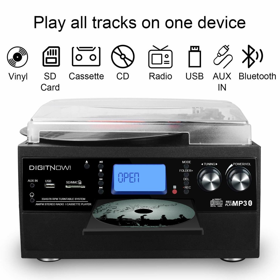 Bluetooth Record Player Turntable with Stereo Speaker, LP Vinyl to MP3 ...