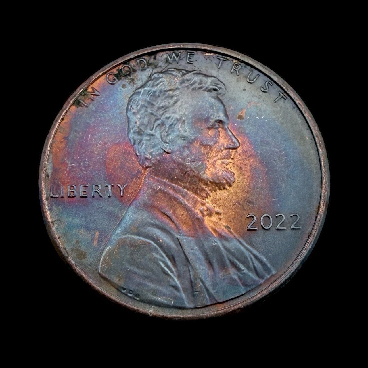 2022 USA Lincoln Shield 1 Cent No Mint Mark VDB MONSTER Rainbow Toned ...
