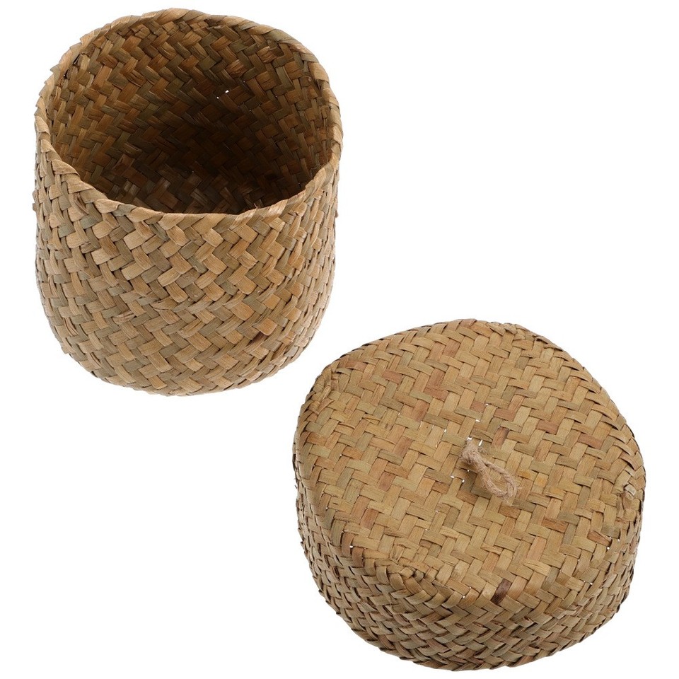 Cute Storage Basket Small Woven Lidded Baskets Mini Coveredwoven | eBay ...