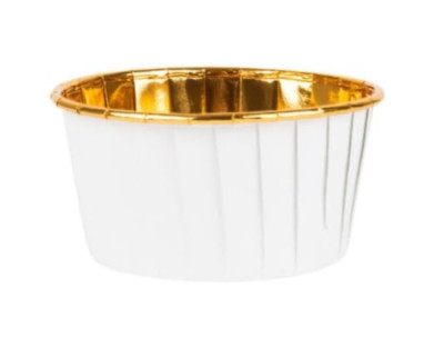 Large Pleated Baking Cups – White & Gold Paper Foil Disposable Liners ...