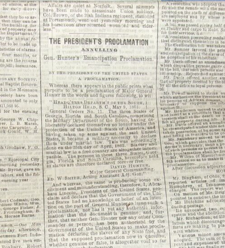 1862 EMANCIPATION PROCLAMATION BY GENERAL HUNTER ANNULLING BY PRESIDENT ...