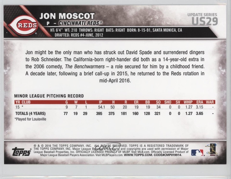 2016 Topps Update Topps.com Online Exclusive 5x7 Gold /10 Jon Moscot ...
