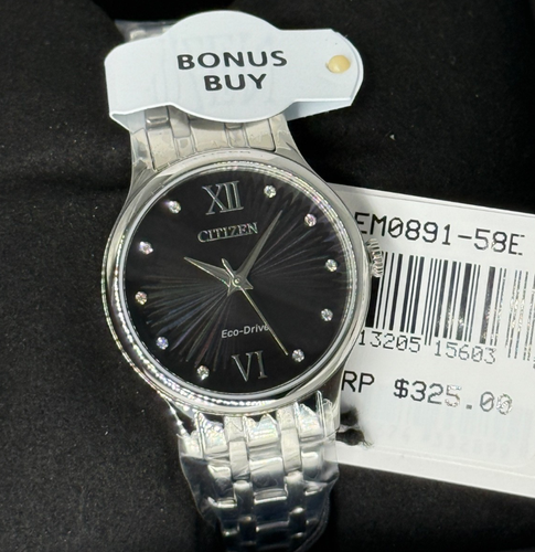 🔥 $325 Citizen Eco Drive Women Watch Black Dial Dimond Silver Stainless ...