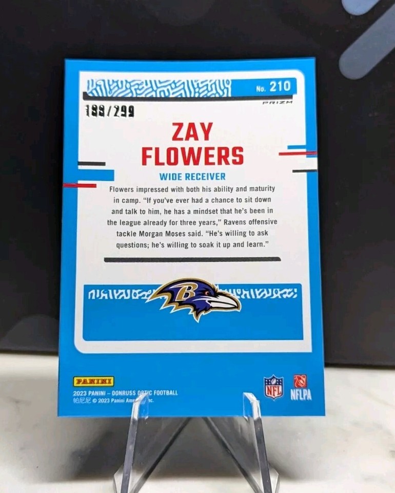 Zay Flowers 2023 Optic Football - Rated Rookie Aqua Blue Prizm /299 ...