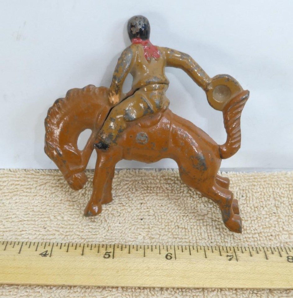 Original Antique Grey Iron 1930s Cast iron Cowboy - Bucking Horse ...