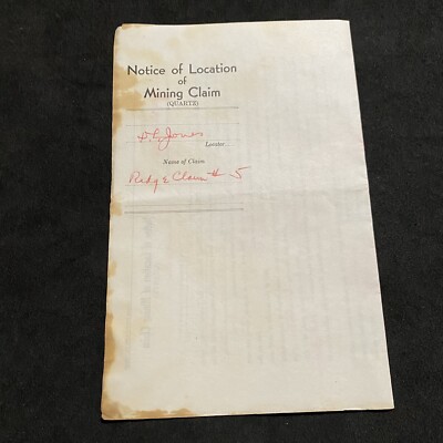 Vintage Notice Of Location Mining Claim Form Yakima County Washington ...