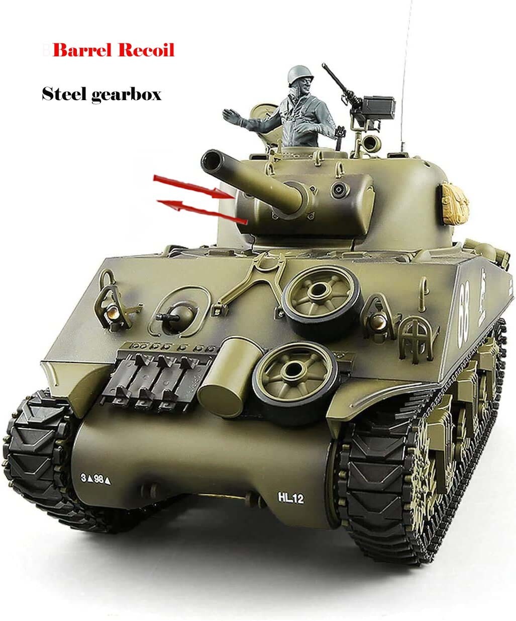 1:16 heng long Sherman Tank Barrel Recoil Fury Model SMOKE SOUND BB ...