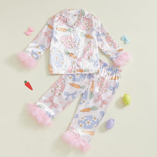 Little Girl Easter Pajamas For Kids Toddler Satin Pajamas Pant Set 2-3T ...
