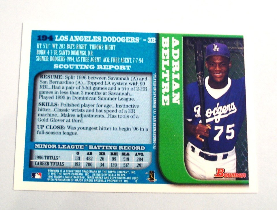 1997 Bowman, Adrian Beltre Rookie, #194 | eBay