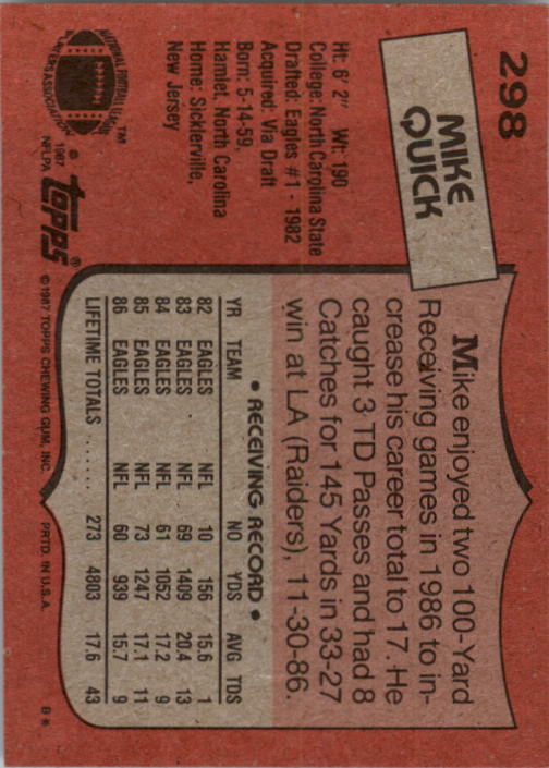 1987 Topps Football Card #298 Mike Quick | eBay