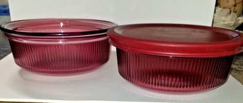 2 Corning C-16 B Cranberry Vision Ware 1 Pint Bowls 450 ML Vintage ...