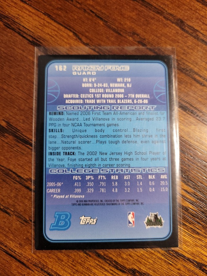 2006-07 Bowman Basketball #162 Randy Foye RC | eBay