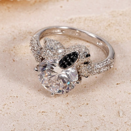 9.75CT Round Cut White Cubic Zirconia 935 Silver Snoopy Women's ...