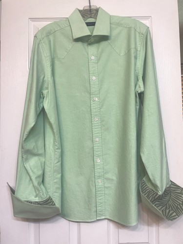 Proper Cloth Custom Mens Button Down Green Shirt, French Cuffs, Western ...