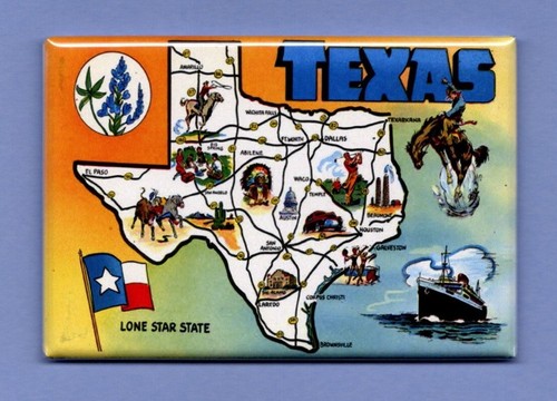 TEXAS MAP POSTCARD *2X3 FRIDGE MAGNET* TOURIST TRAVEL VINTAGE LONE STAR ...