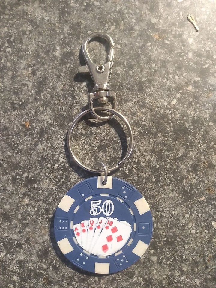 Blue $50 Unit Lucky POKER Blackjack CHIP Casino KEY CHAIN Ring Keychain ...