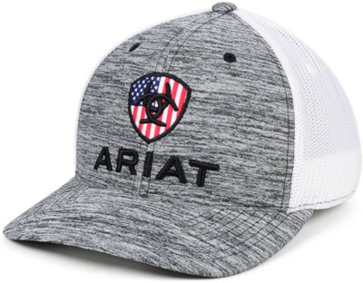 Ariat Hat Mens Baseball Cap US Flag Patch Mesh Snap Back Grey | eBay