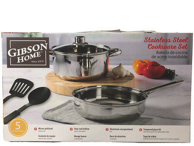 Gibson Home Stainless Steel 5 Piece Cookware Set Dutch Oven & Sauce Pan ...