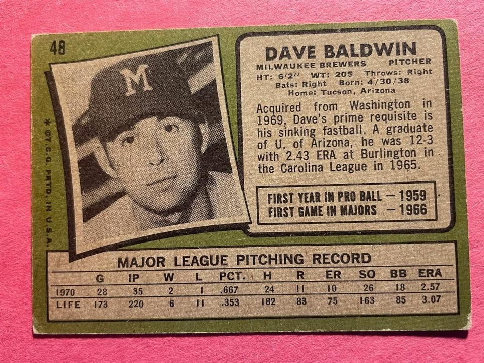 SIGNED DAVE BALDWIN 1971 TOPPS AUTOGRAPHED BASEBALL CARD - BREWERS | eBay