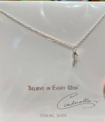 Disney Parks Collection STERLING Silver necklace Cinderella Glass ...