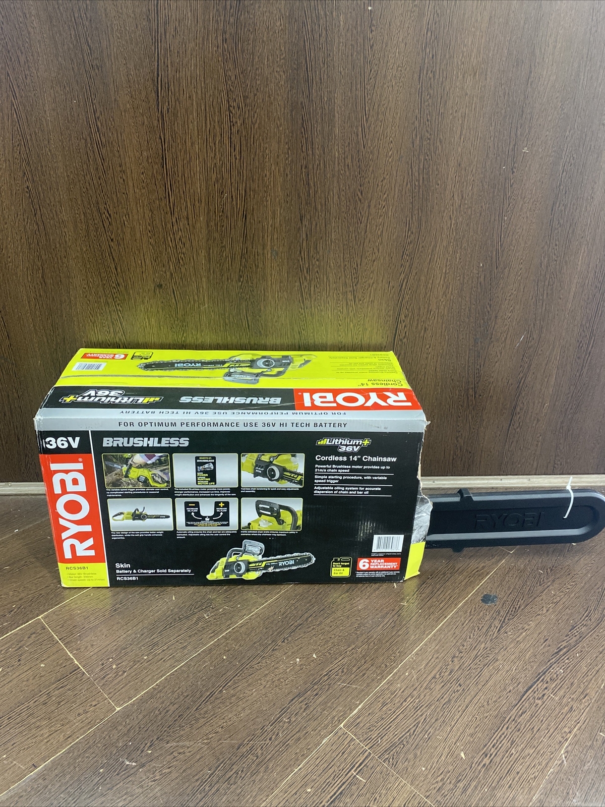RYOBI 36V 356mm Brushless Chainsaw Skin Only RCS36B1 NEW (BOX DAMAGED ...
