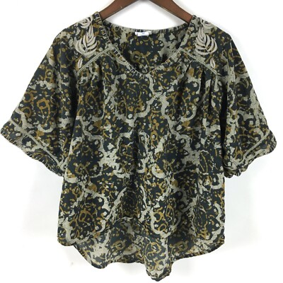 Sigrid Olsen Womens Top Small Green Printed Short Sleeve Embroidered ...