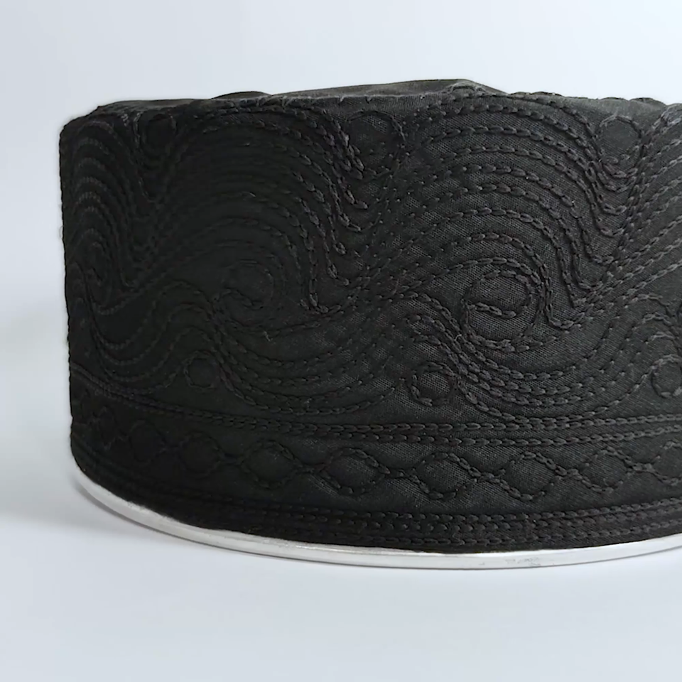 MUSLIM PRAYER CAP - Handcrafted Embroidered Black 3-inch "Madinah ...