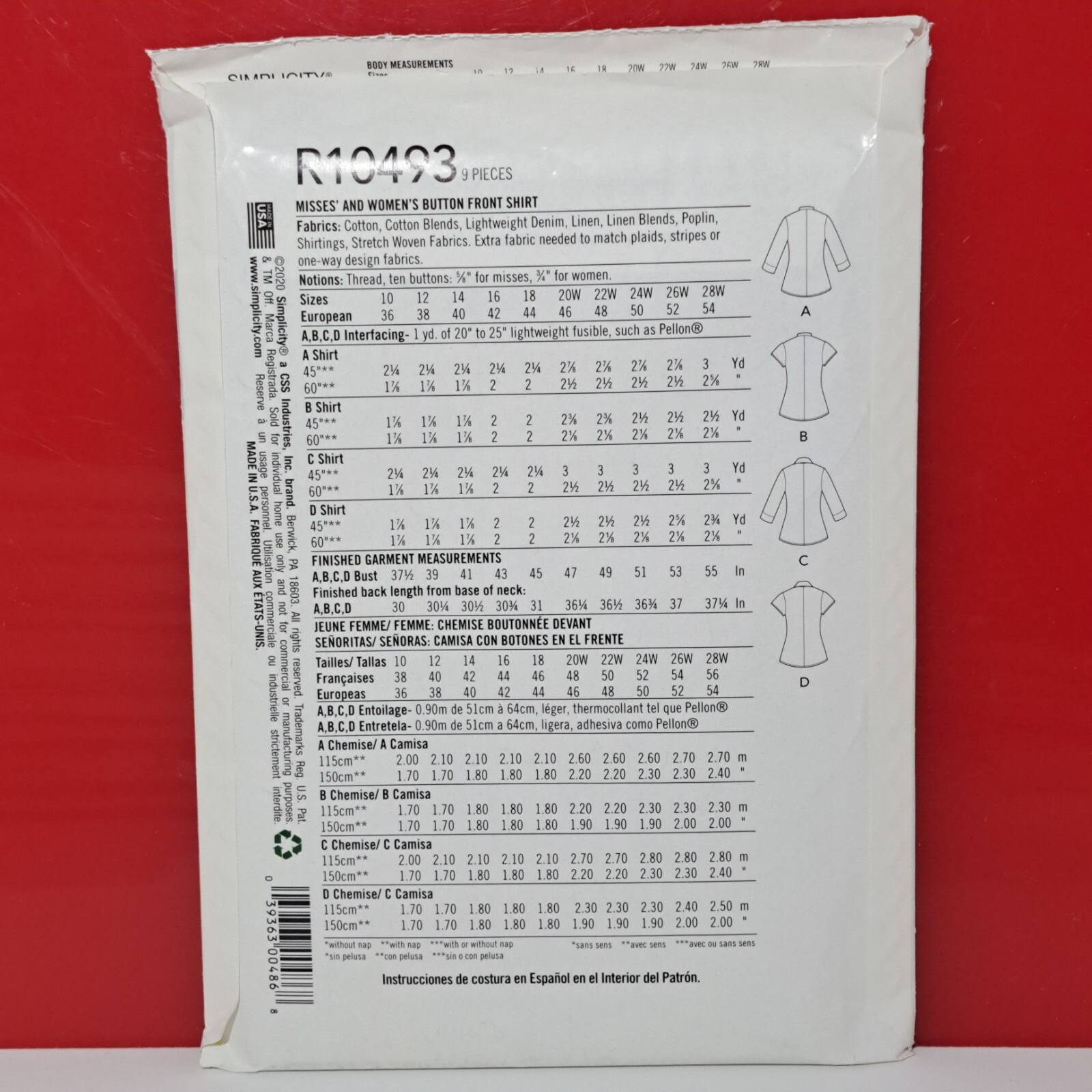 Simplicity+R10493+%2F+9106+Sewing+Pattern+Asymmetrical+Button+Down ...