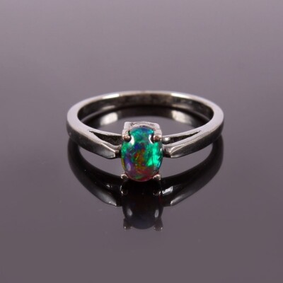 Natural Black Opal Ring 925 Sterling Silver Black Opal Oval Ring Fire ...