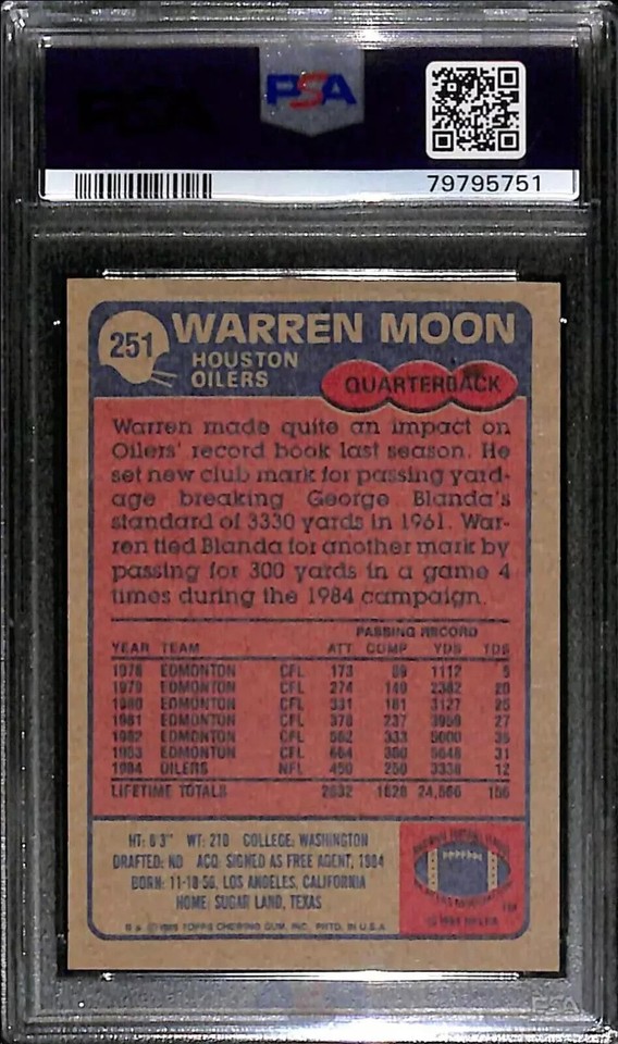1985 Topps #251 Warren Moon RC ROOKIE HOF Houston Oilers - PSA 7 NM | eBay