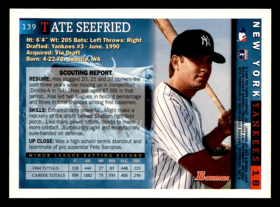1995 Bowman #139 Tate Seefried New York Yankees | eBay